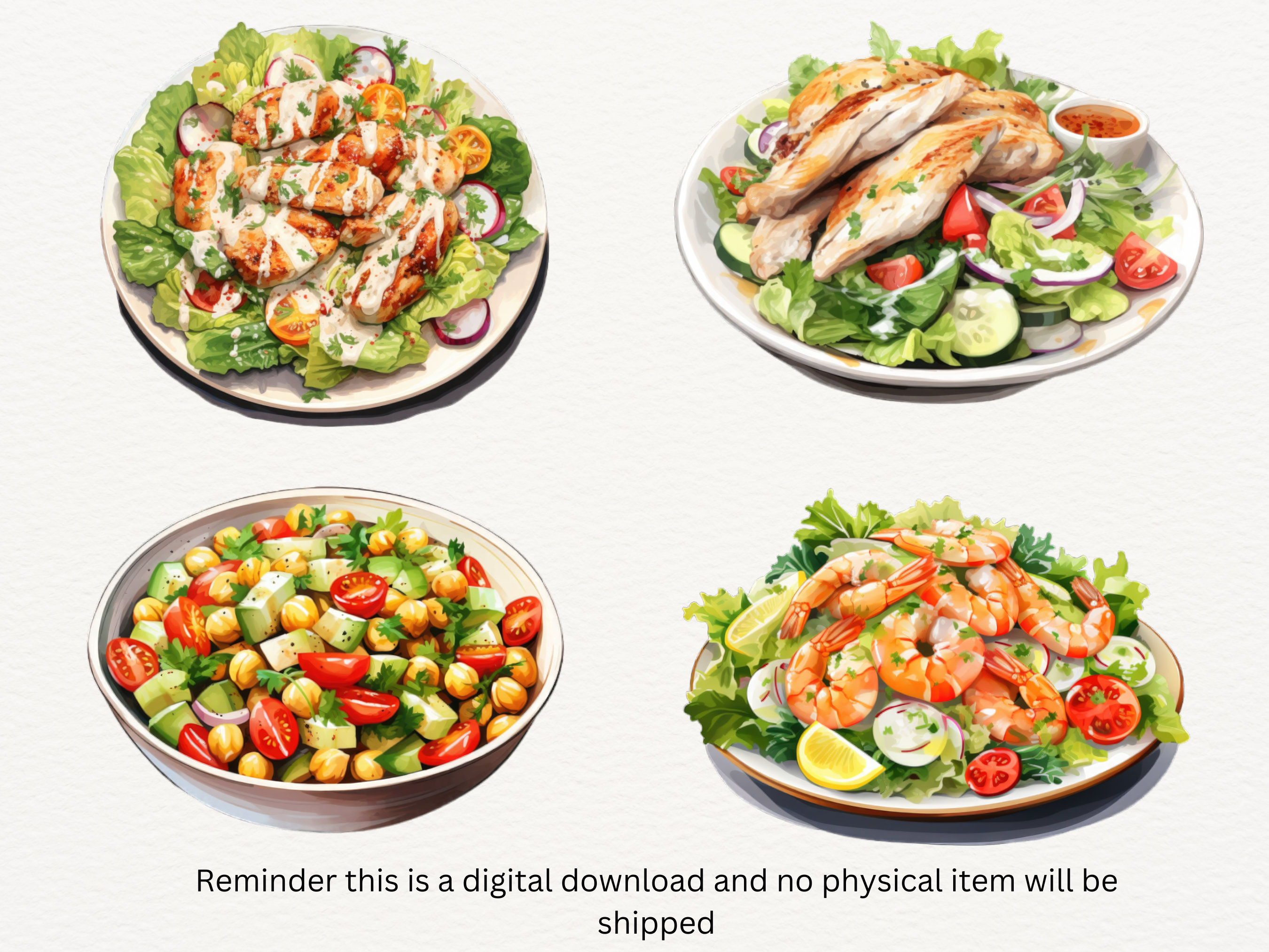 Watercolor Salad Digital Clipart Bundle, Healthy Lifestyle ...