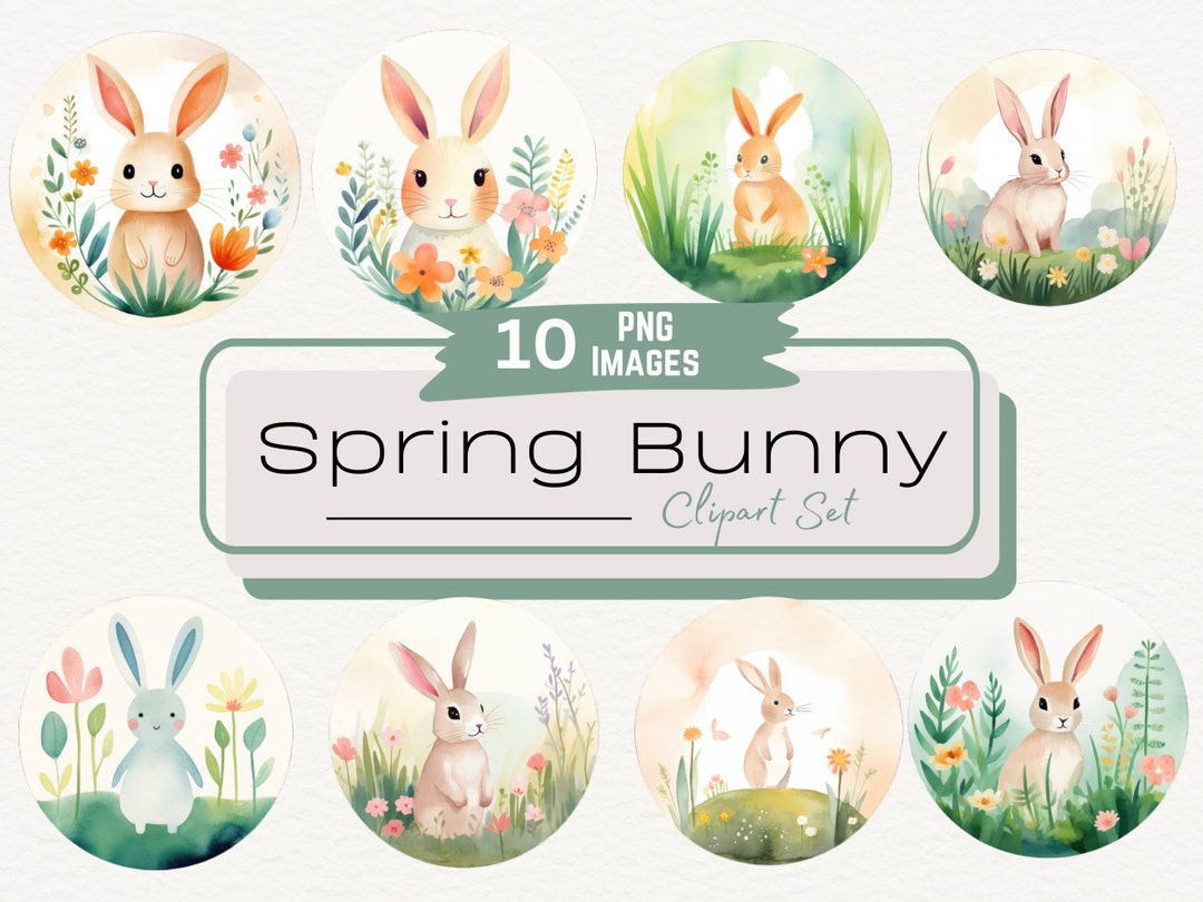 Watercolor Spring Bunny Clipart Bundle, Floral Baby Bunny Easter ...