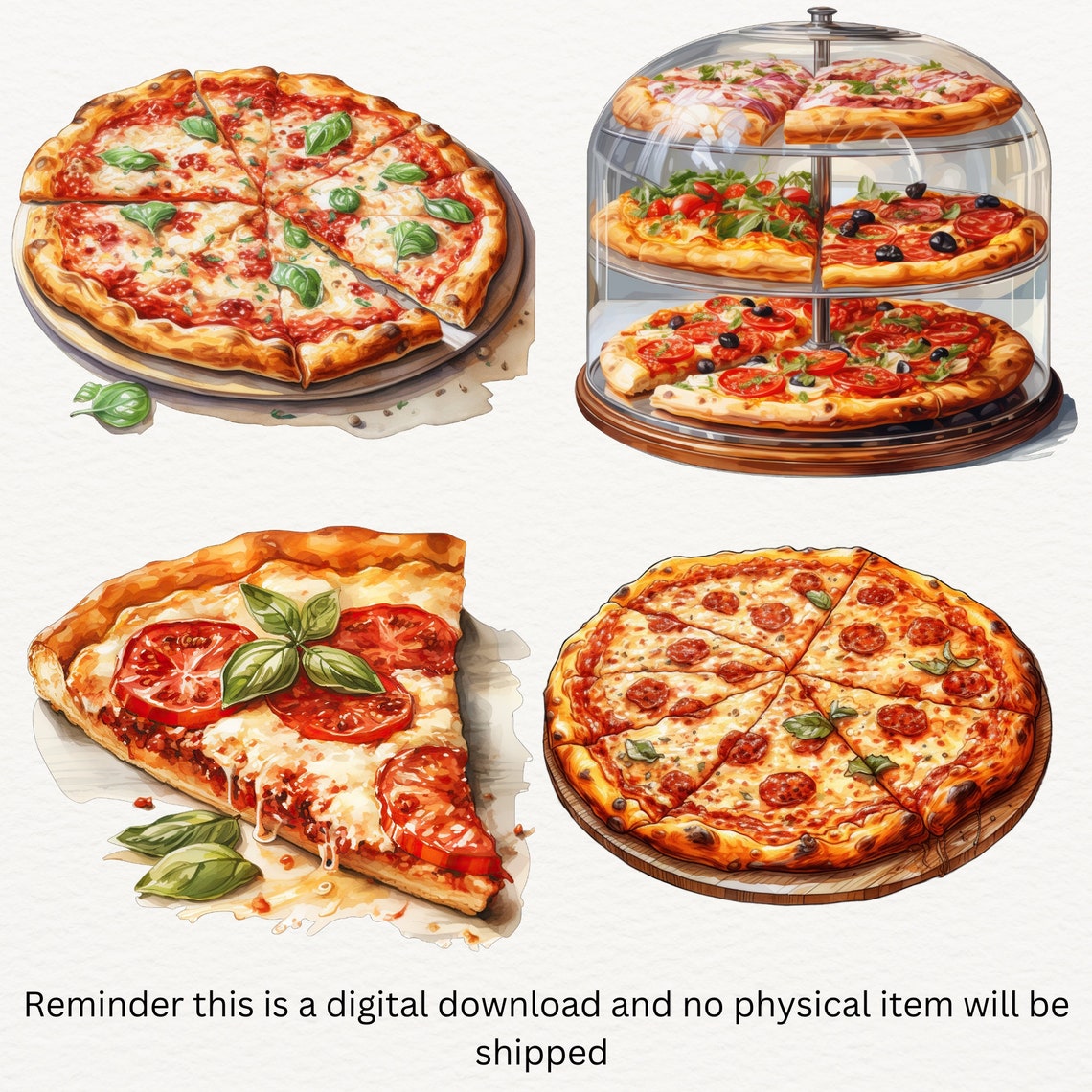 Pizza Party Watercolor Clipart Set Food Clipart Pizza - Etsy