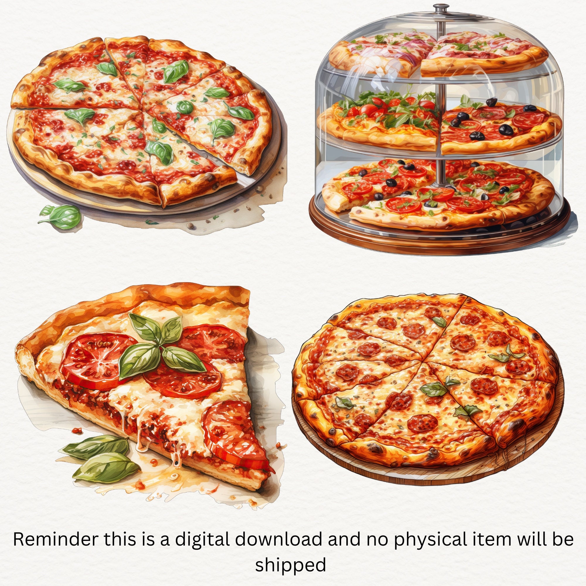 Pizza Party Watercolor Clipart Set, Food Clipart, Pizza Illustration ...