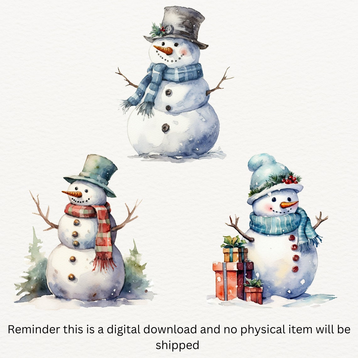 Watercolor Snowman Clipart Set, Vintage Snowman PNG, Christmas Snowmen ...