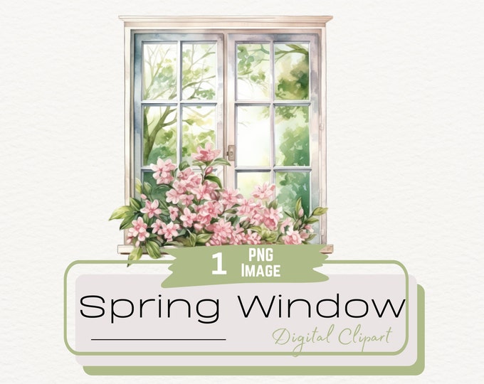 22 Window Spring View Clipart Bundle, Printable Watercolor Overlooking ...
