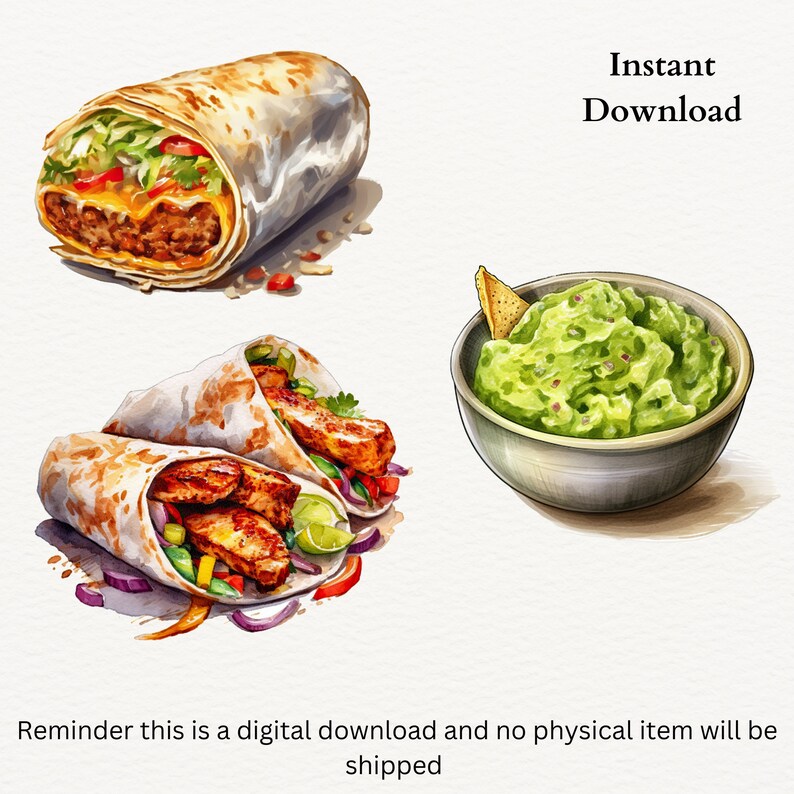 Mexican Food Watercolor Clipart Bundle Tacos, Burritos, Enchiladas ...