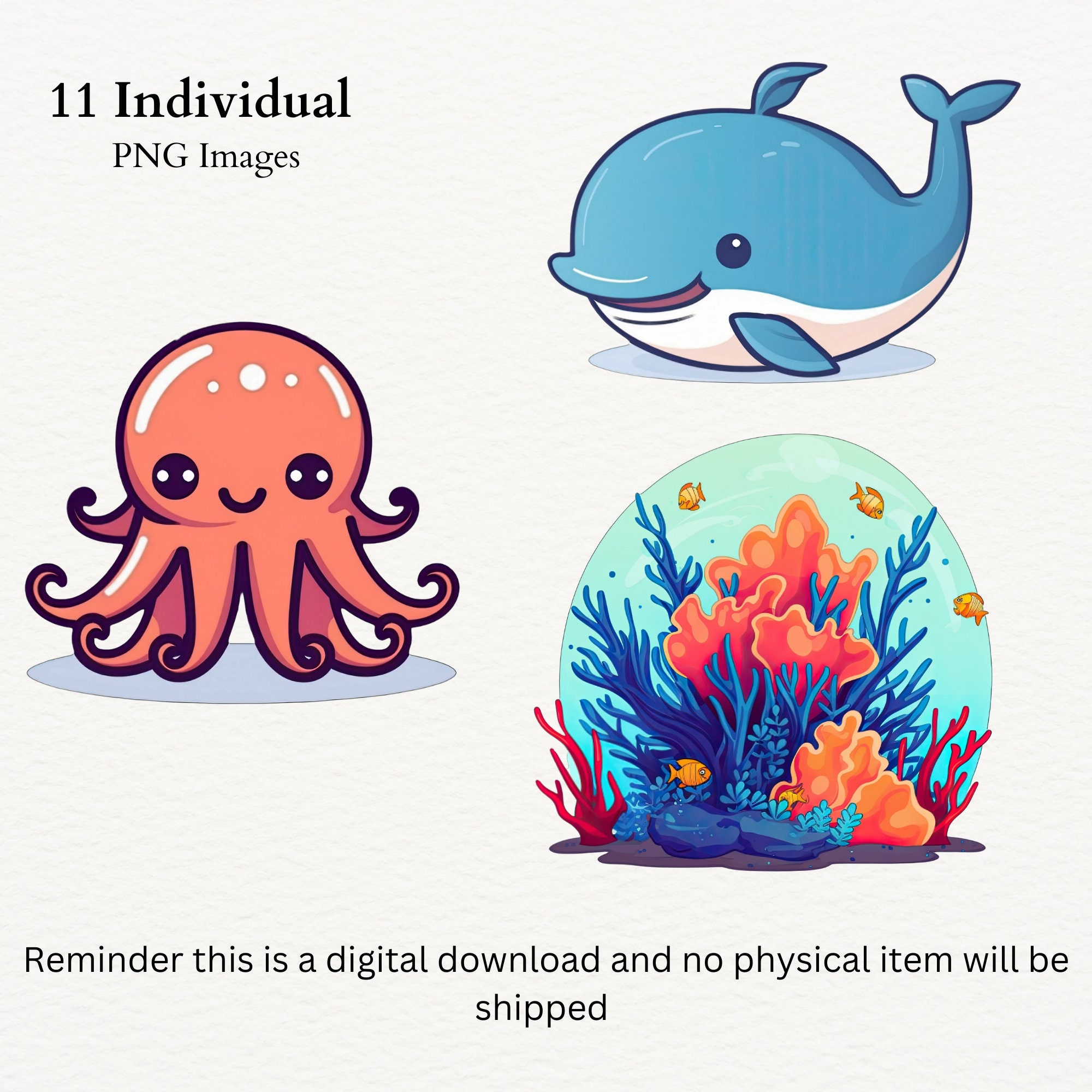 Cute Kawaii Sea Creatures Clipart Cute Baby Animals Cute Sea - Etsy