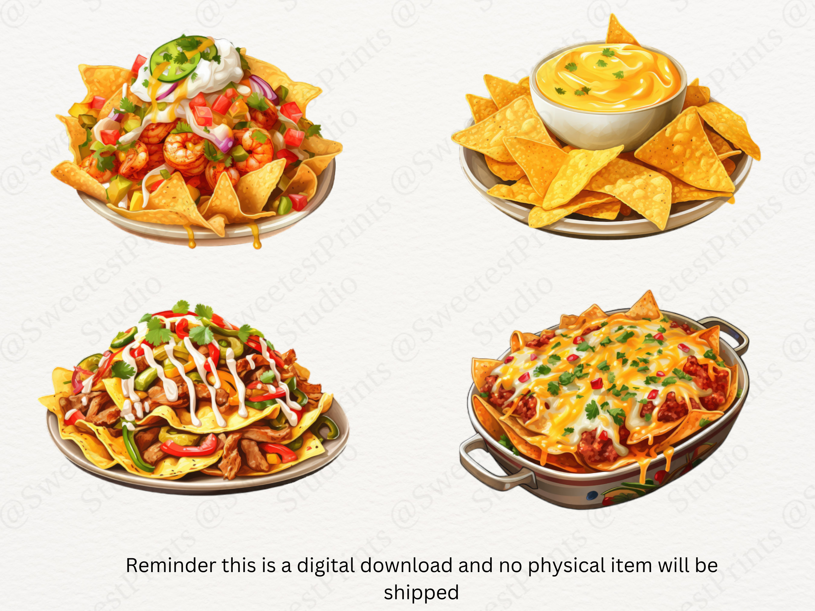 Watercolor Loaded Nachos Clipart Bundle, Party Snacks Fast Food ...