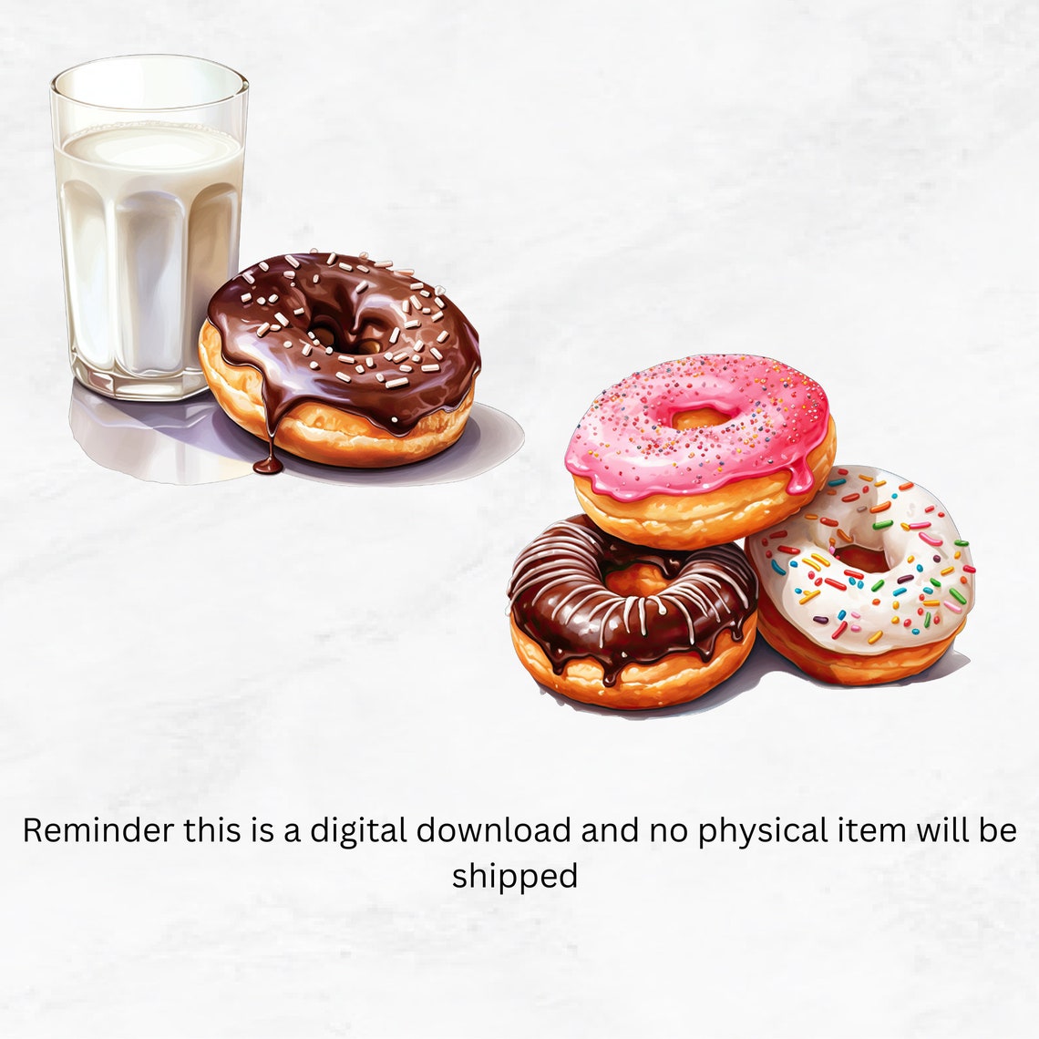 Donut Watercolor Clipart Bundle, Donut and Coffee Digital Food Art ...