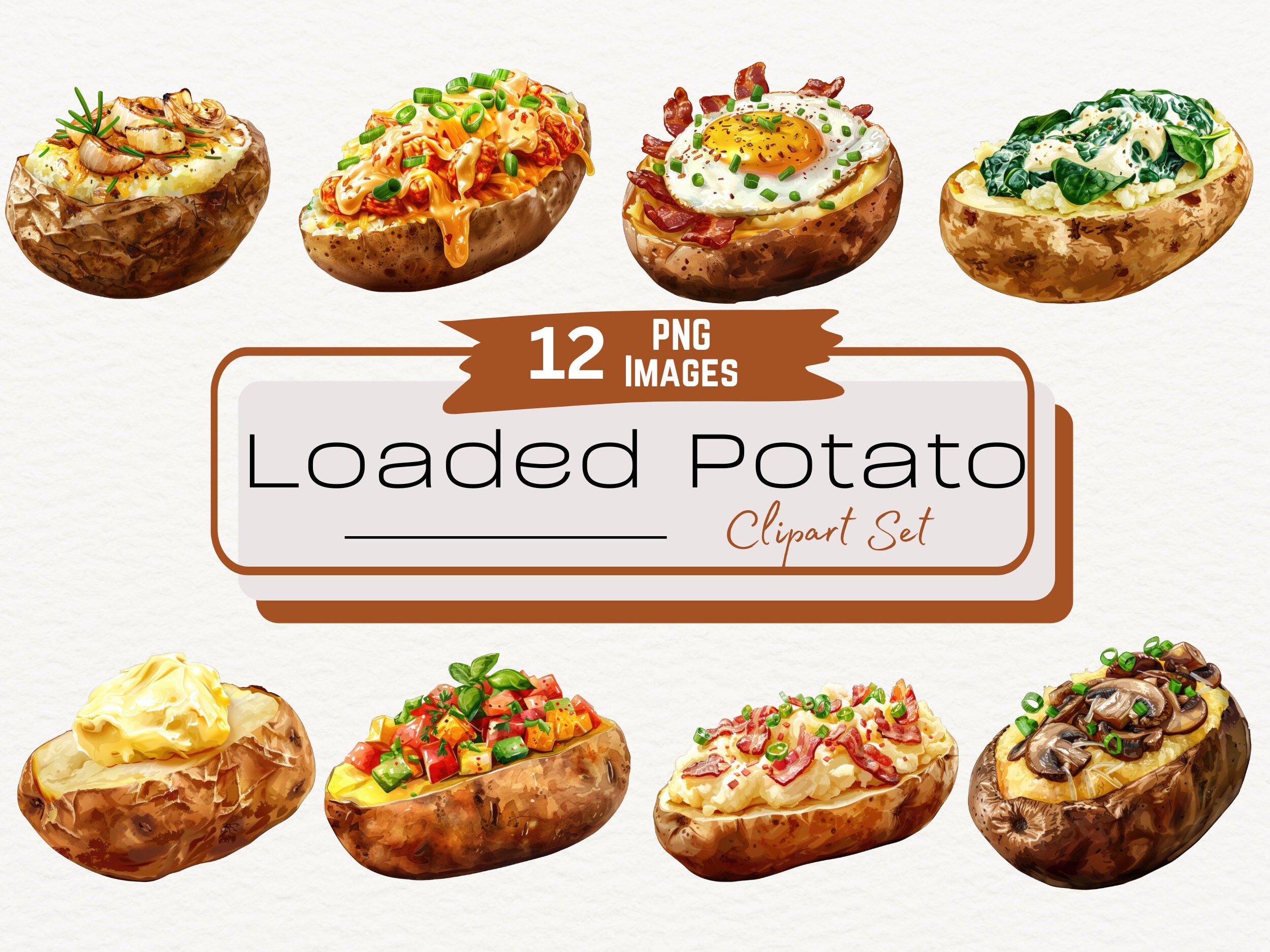 Watercolor Loaded Baked Potato Clipart Bundle, Carnival Fair Fast Food ...
