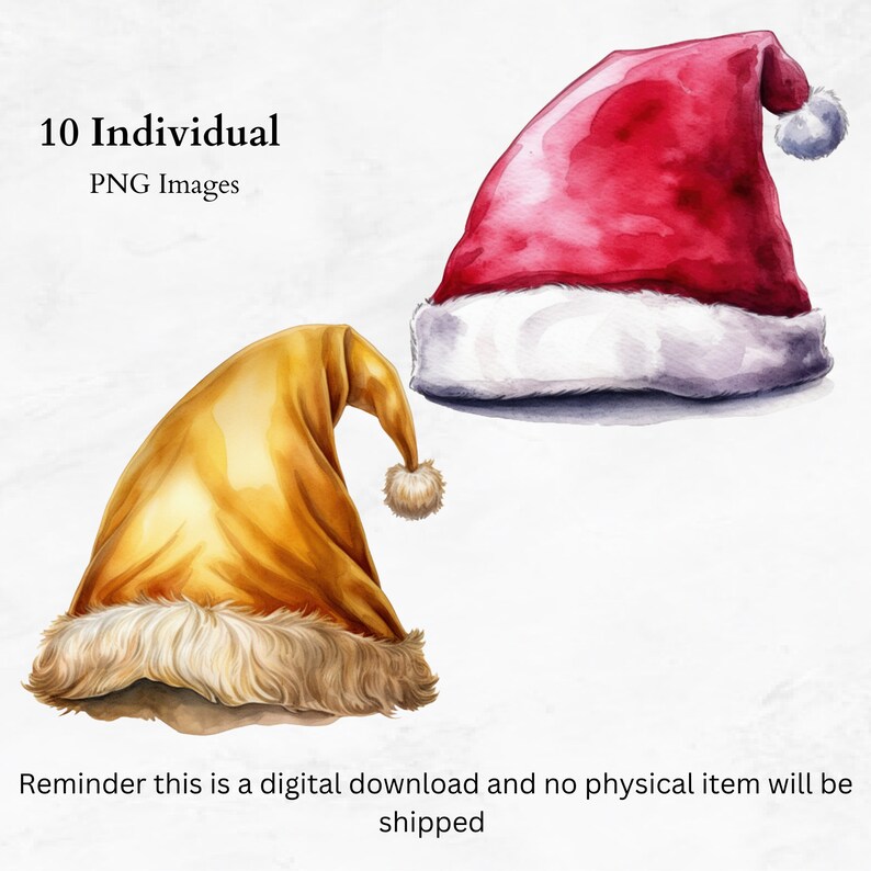 Santa Hat Watercolor Clipart Set, Holiday Clipart Bundle, Transparent ...