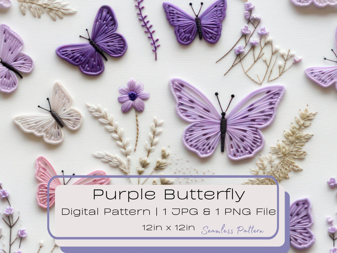 Purple Butterfly Seamless Pattern, Repeating Digital Pattern, Pastel ...