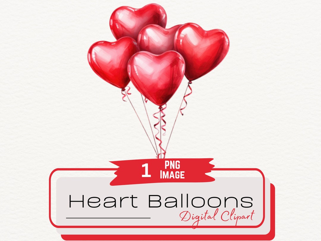 Watercolor Single Valentines Heart Shaped Balloon Clipart, Romantic Red ...