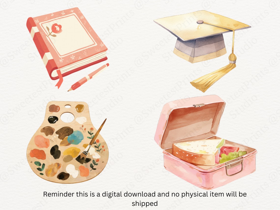 Cute Classroom Watercolor Clipart Bundle, Back to School Digital ...