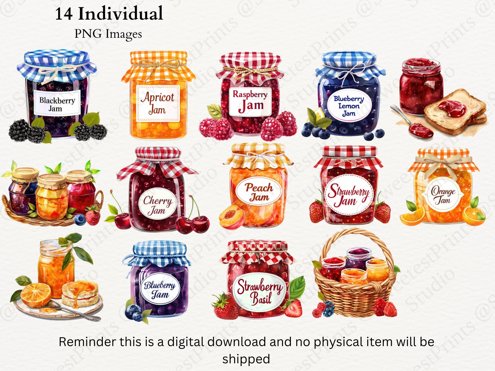 Watercolor Fruit Jam Jars Clipart Bundle, Fruit Berry Jelly Digital ...