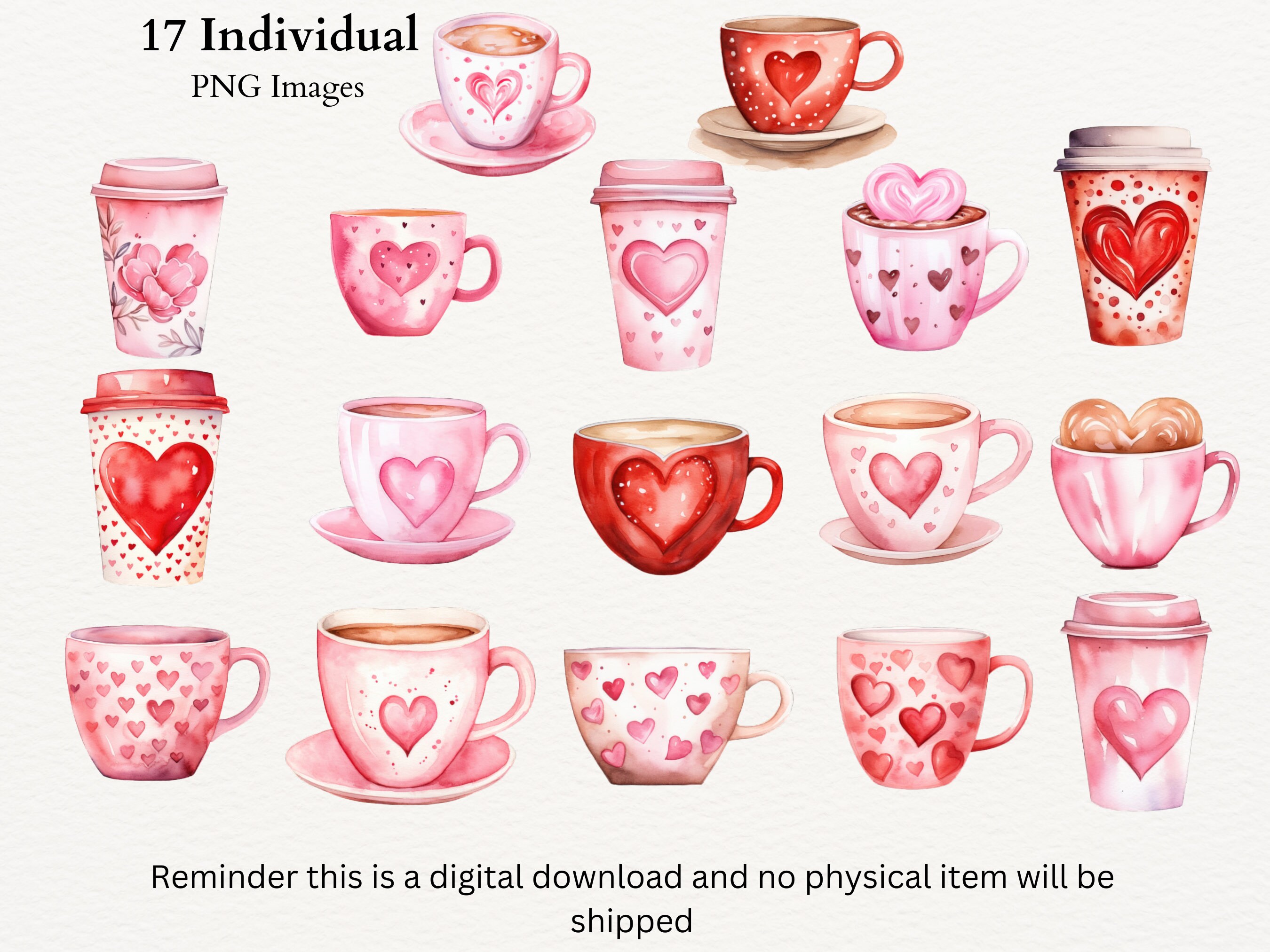 Cute Valentine Coffee Watercolor Clipart, Valentine's Day Graphics ...