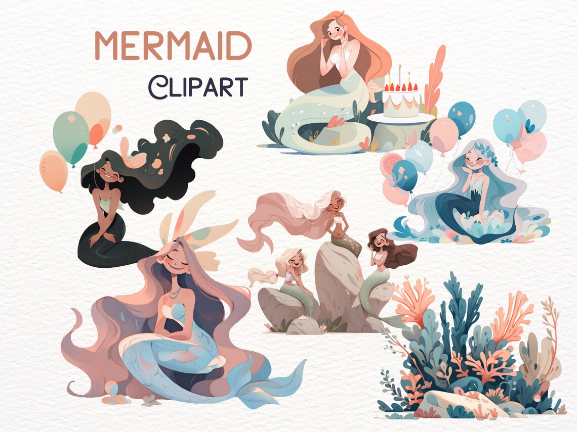 21 Mermaid Clipart Cute Mermaid PNG Underwater Fantasy - Etsy