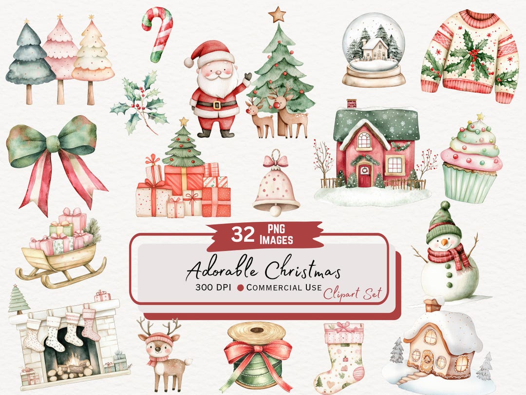 Adorable Christmas Clipart Bundle, Winter Holiday Village Digital ...