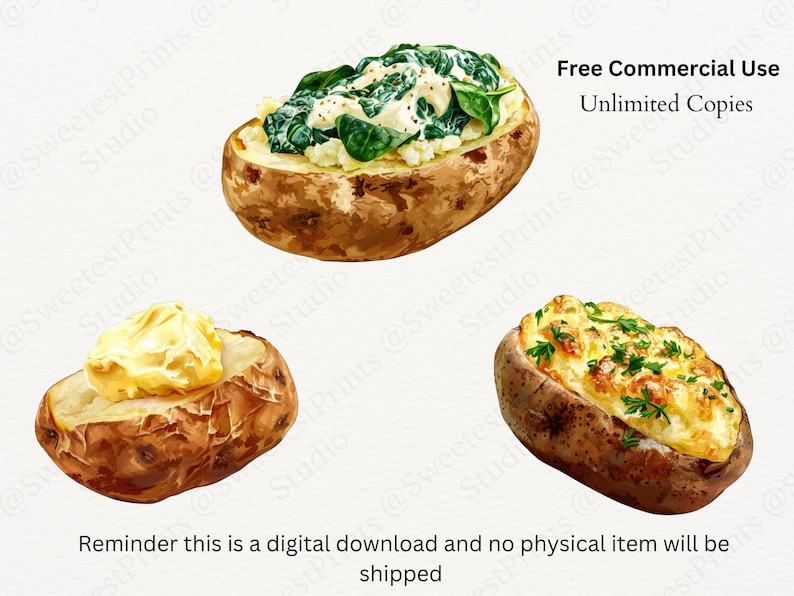 Watercolor Loaded Baked Potato Clipart Bundle, Carnival Fair Fast Food ...