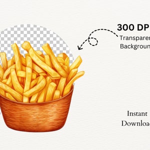 French Fries Watercolor Clipart Bundle, Fast Food Digital Illustration ...