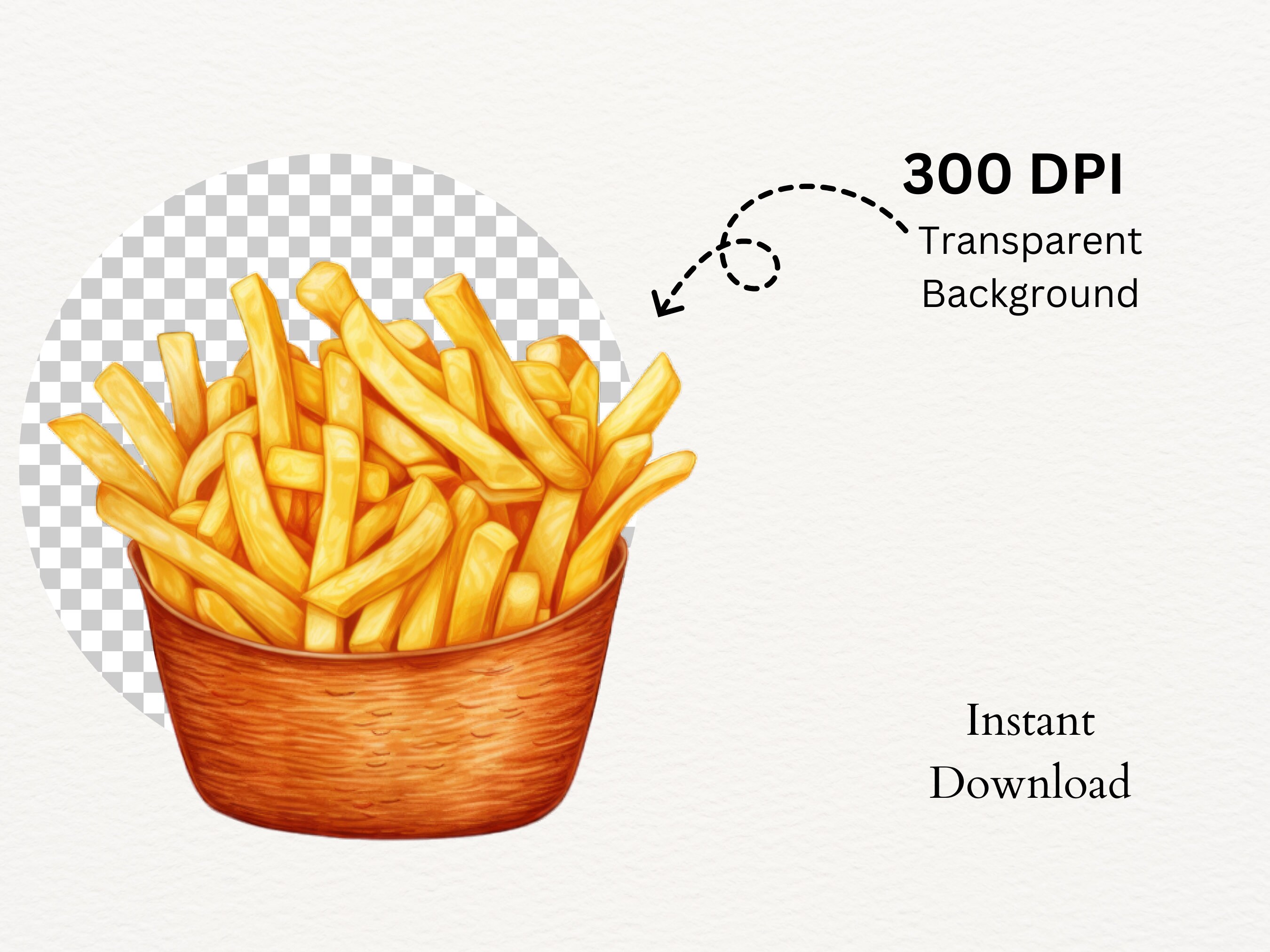 French Fries Watercolor Clipart Bundle, Fast Food Digital Illustration ...