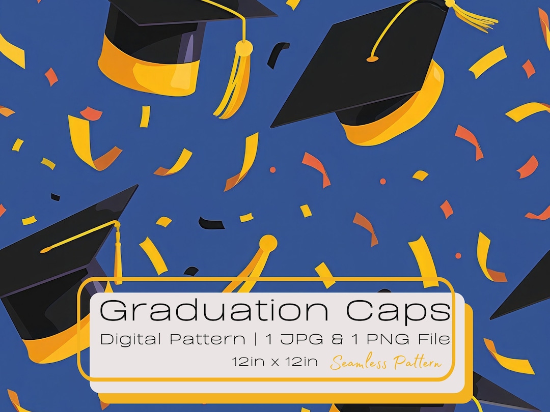 Watercolor Graduation Cap Seamless Pattern, Black and Gold Celebration ...