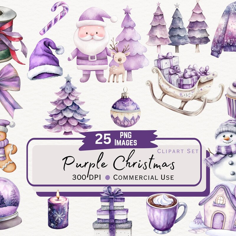 Purple Christmas Clipart - Etsy