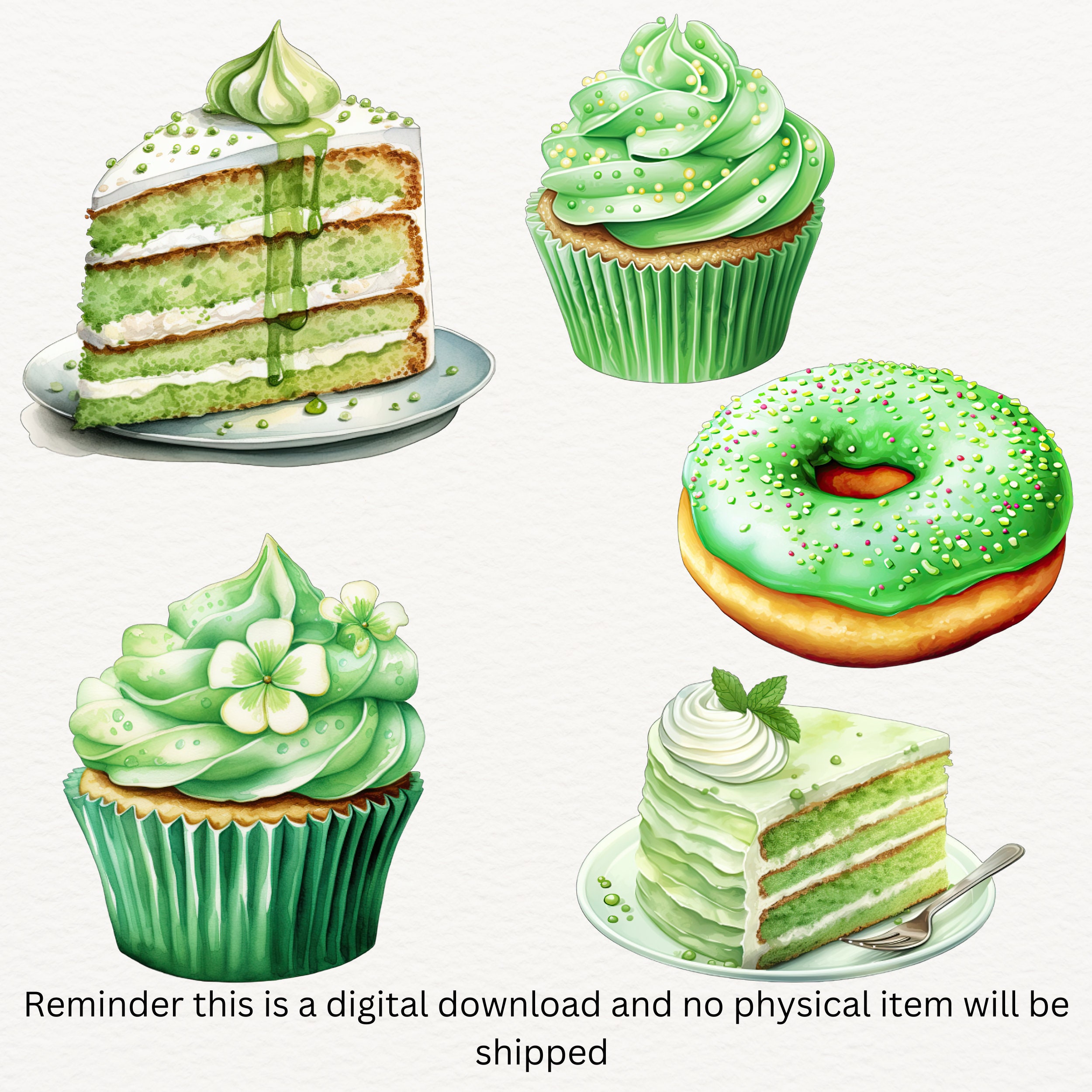 Green Dessert Watercolor Clipart Set, 25 Green St. Patrick's Day ...