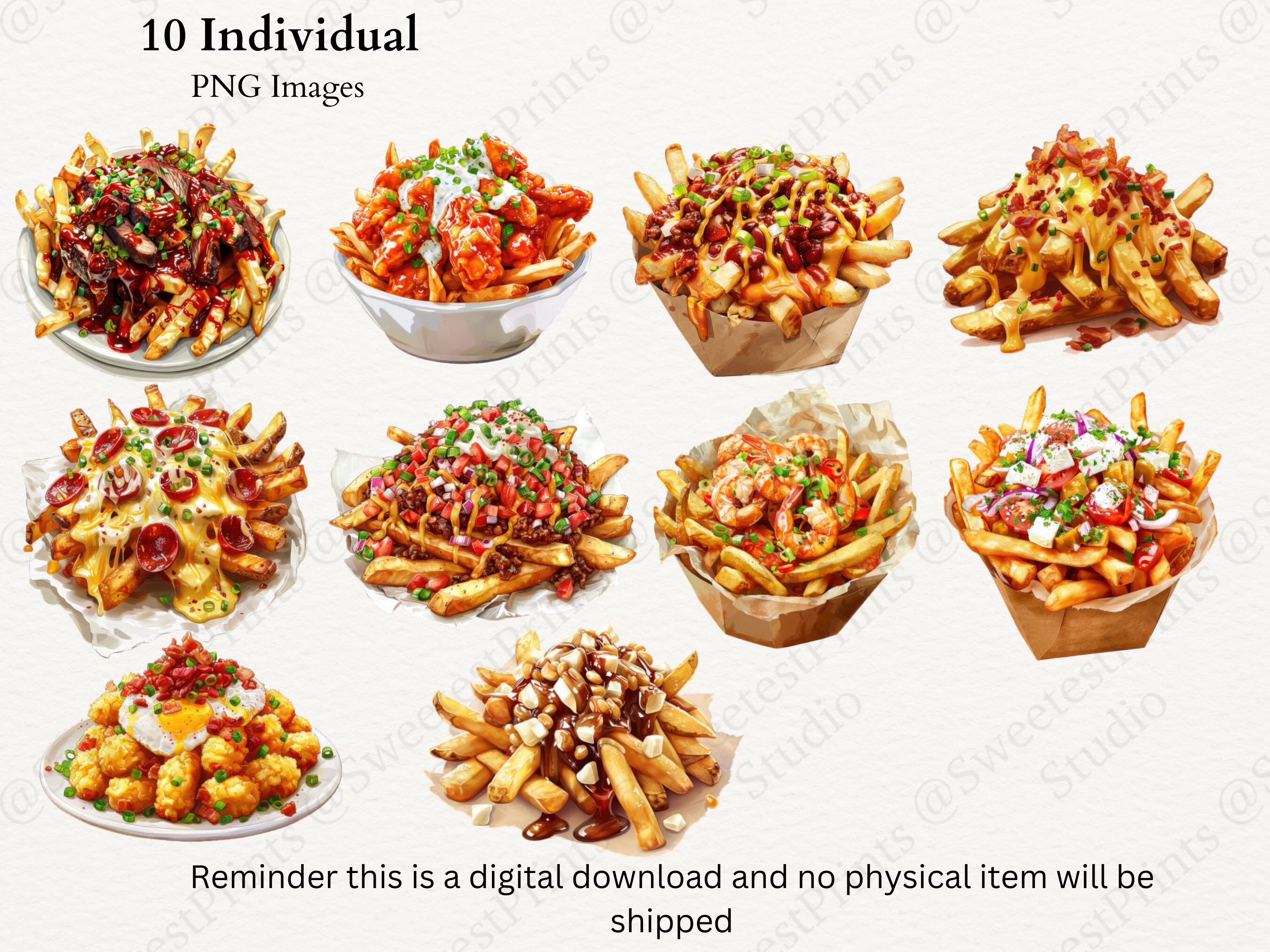 Watercolor Loaded French Fry Clipart Bundle, Carnival Fair Fast Food ...