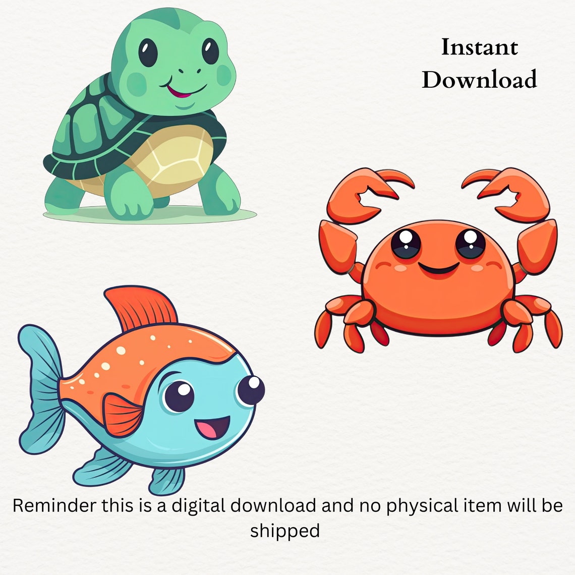 Cute Kawaii Sea Creatures Clipart Cute Baby Animals Cute Sea - Etsy