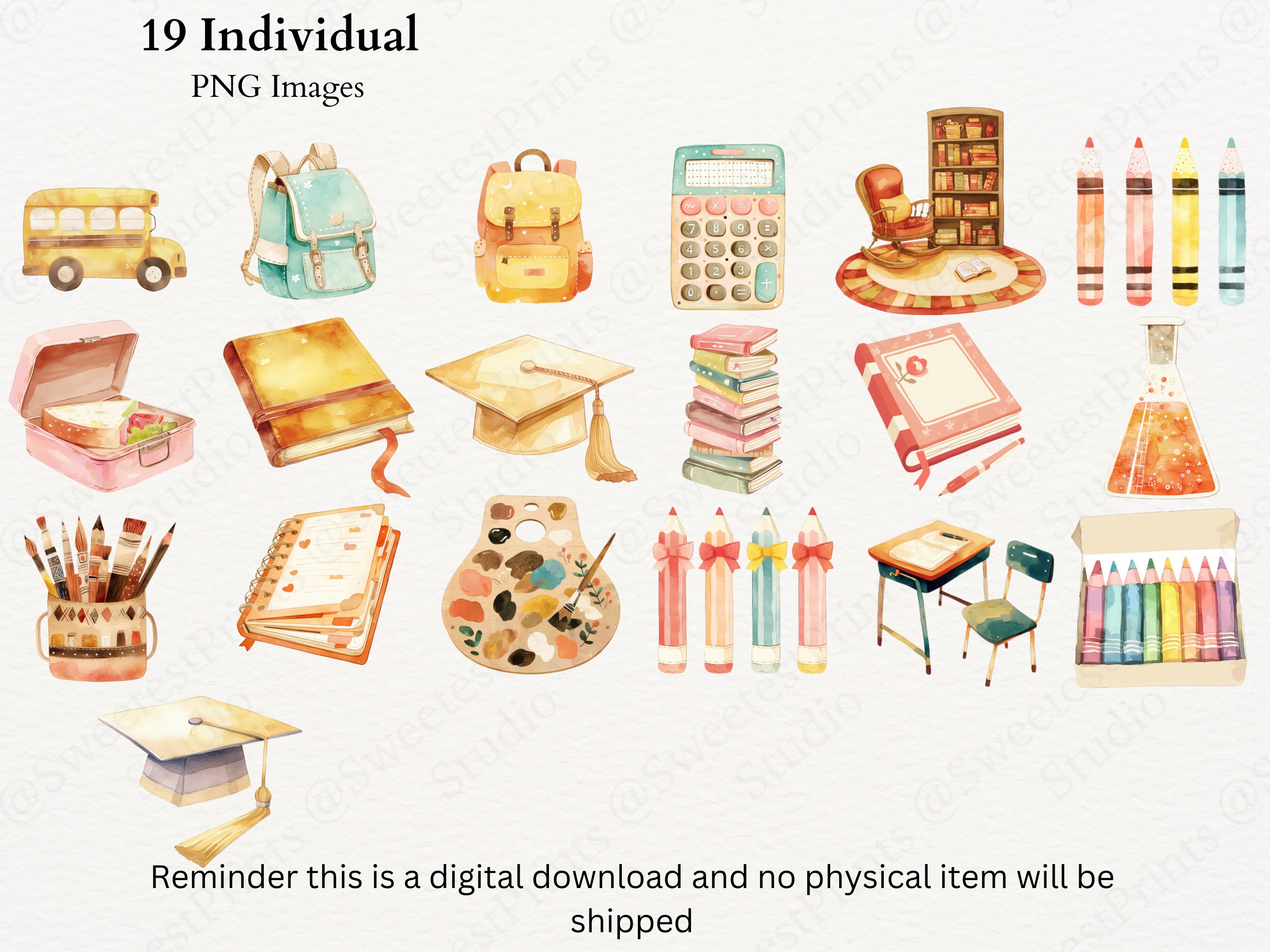 Cute Classroom Watercolor Clipart Bundle, Back to School Digital ...