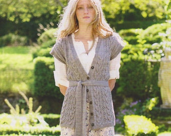 Womens Aran Waistcoat Knitting Pattern, Sleeveless Top, Button up Vest ...