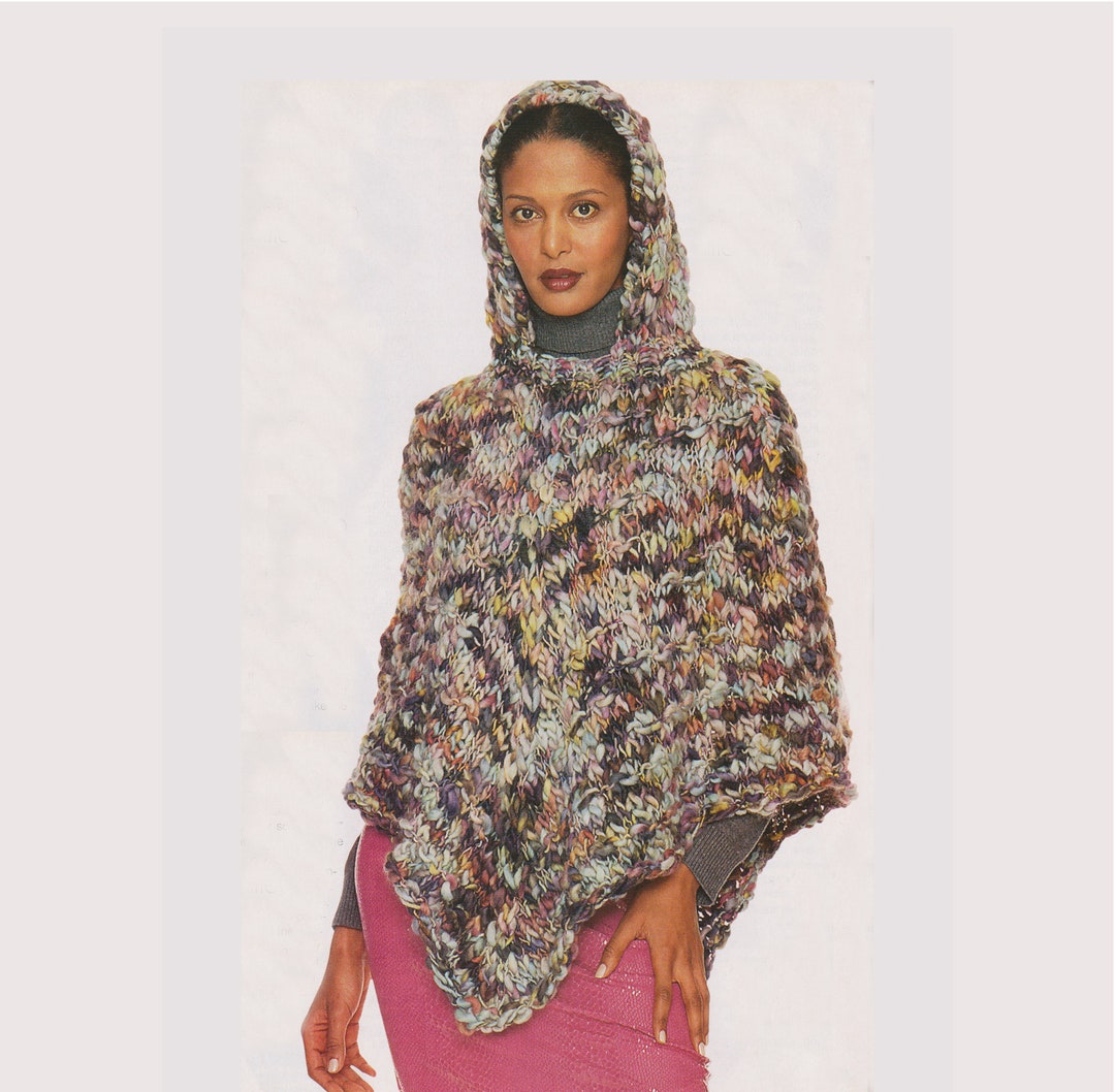 Ladies Hooded Poncho Knitting Pattern Womens Colorful Hoodie Pdf ...