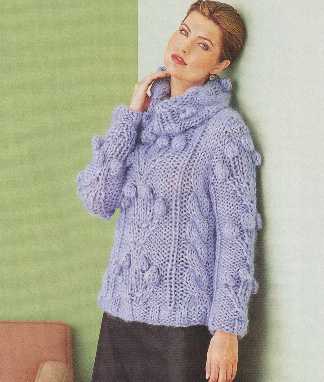 Womens Cable Sweater Knitting Pattern Ladies Chunky Bobbles PDF Instant ...