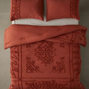 Rust Tufted Duvet Cover 3 Pcs Cotton Comforter Cover Boho Duvet Cover ...