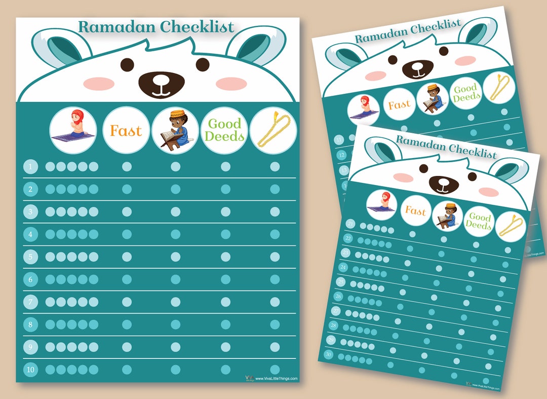 30 Days Ramadan Checklist Activity Printable Eid Activity Islamic ...