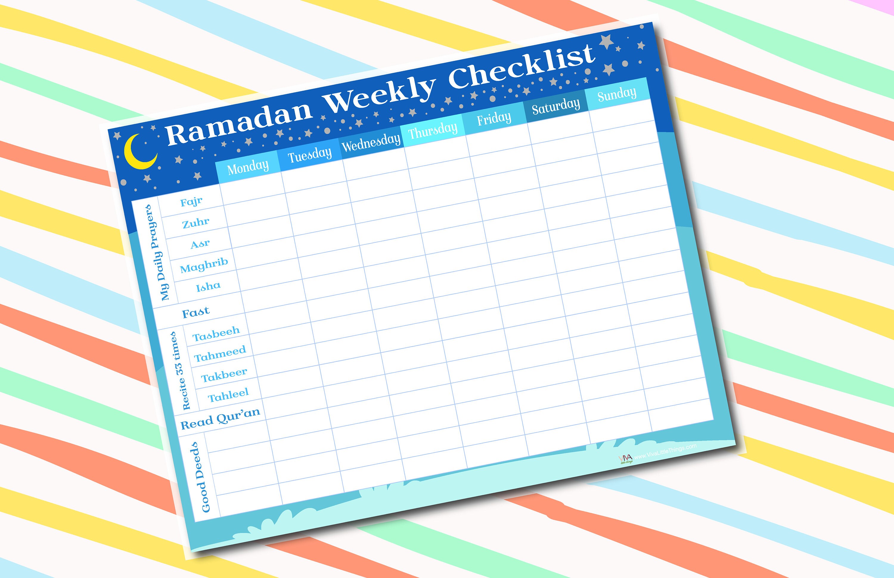 Weekly Ramadan Checklist Activity Printable Activity Islamic Activity ...