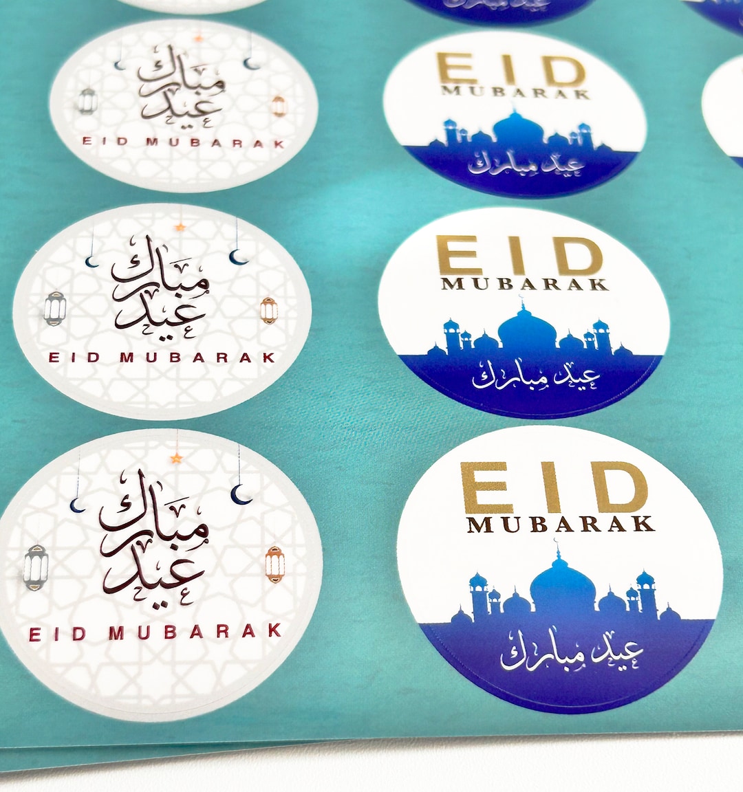 100 Eid Mubarak Circle Stickers Sheets - 100 Round Eid Mubarak Stickers ...