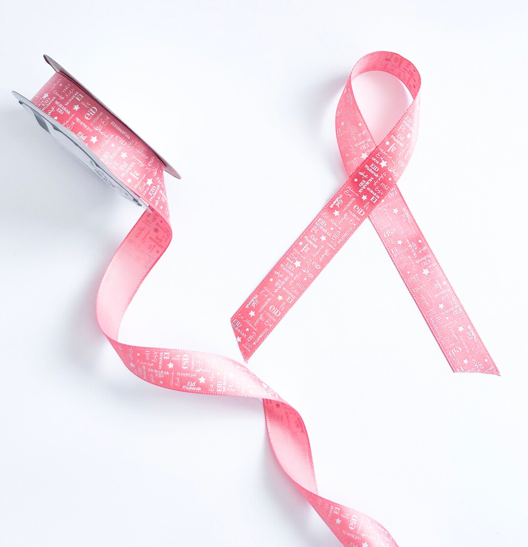 Eid Mubarak Ribbon Light Pink Satin With White Typography Islamic ...