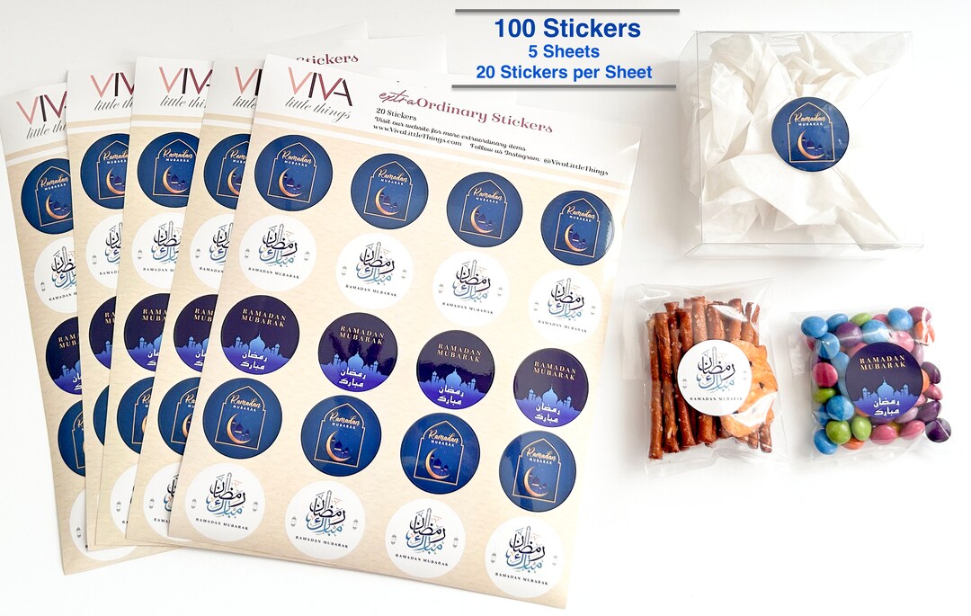 100 Ramadan Mubarak Circle Stickers Sheets Rounded Ramadan Mubarak ...
