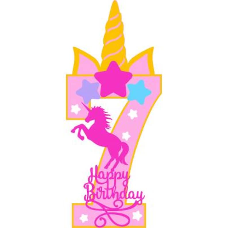 Unicorn Cake Topper - With Birthday Age - 7th Birthday Cake Topper ...