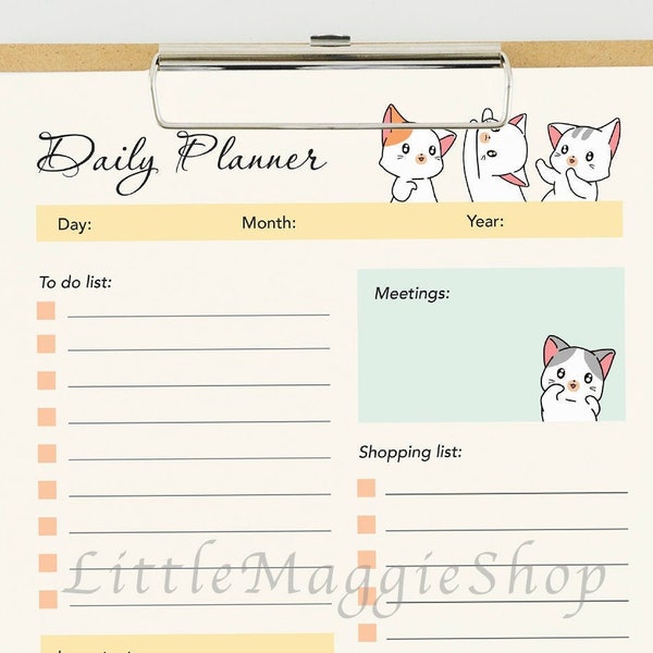 Printable Daily Planner Kittens Kawaii Cats Daily Planner Printable to ...