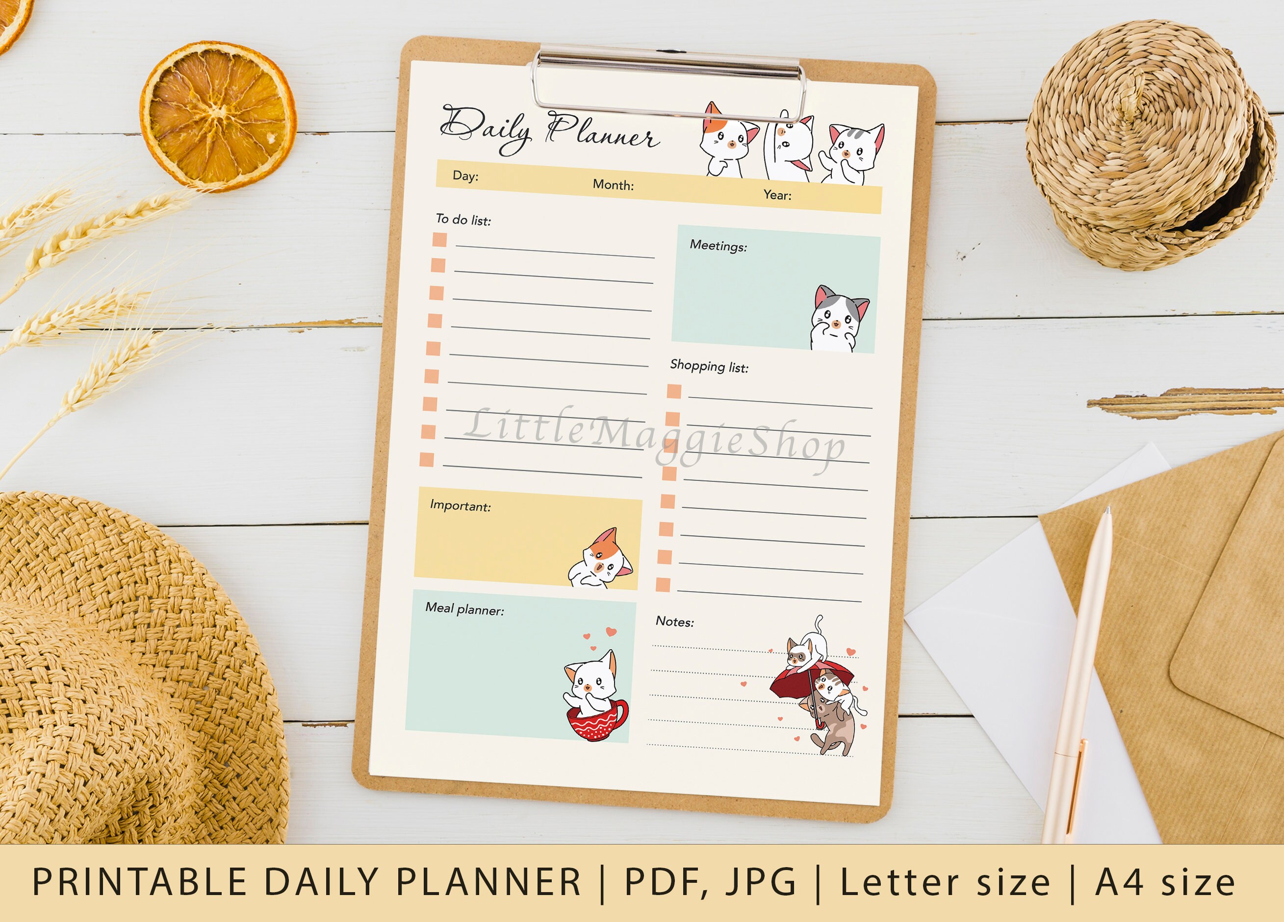 Printable Daily Planner Kittens Kawaii Cats Daily - Etsy