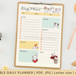 Printable Daily Planner - Kittens - Kawaii - Cats - Daily Planner ...