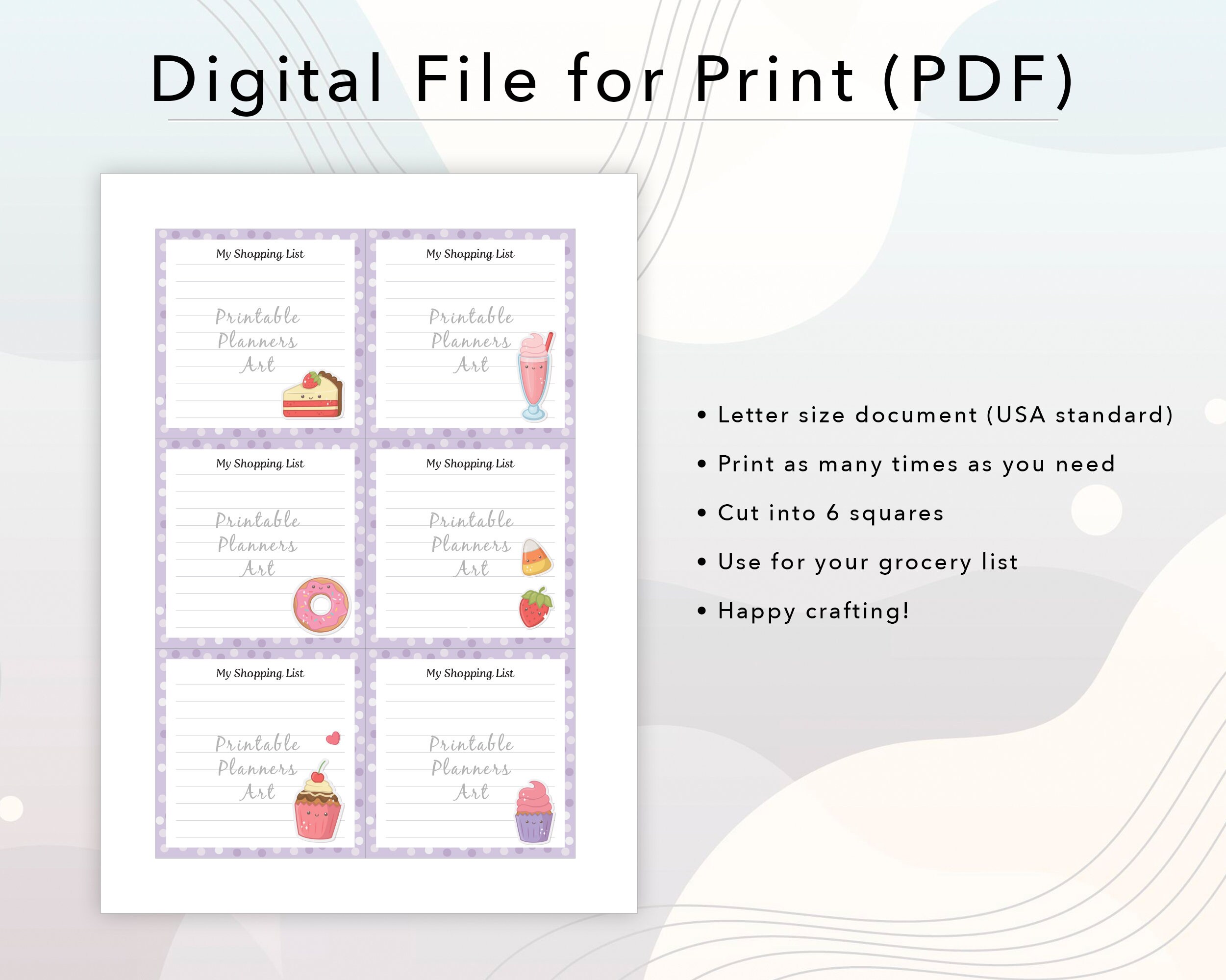 Printable Shopping List Printable Grocery List Printable Notes 3 in by ...