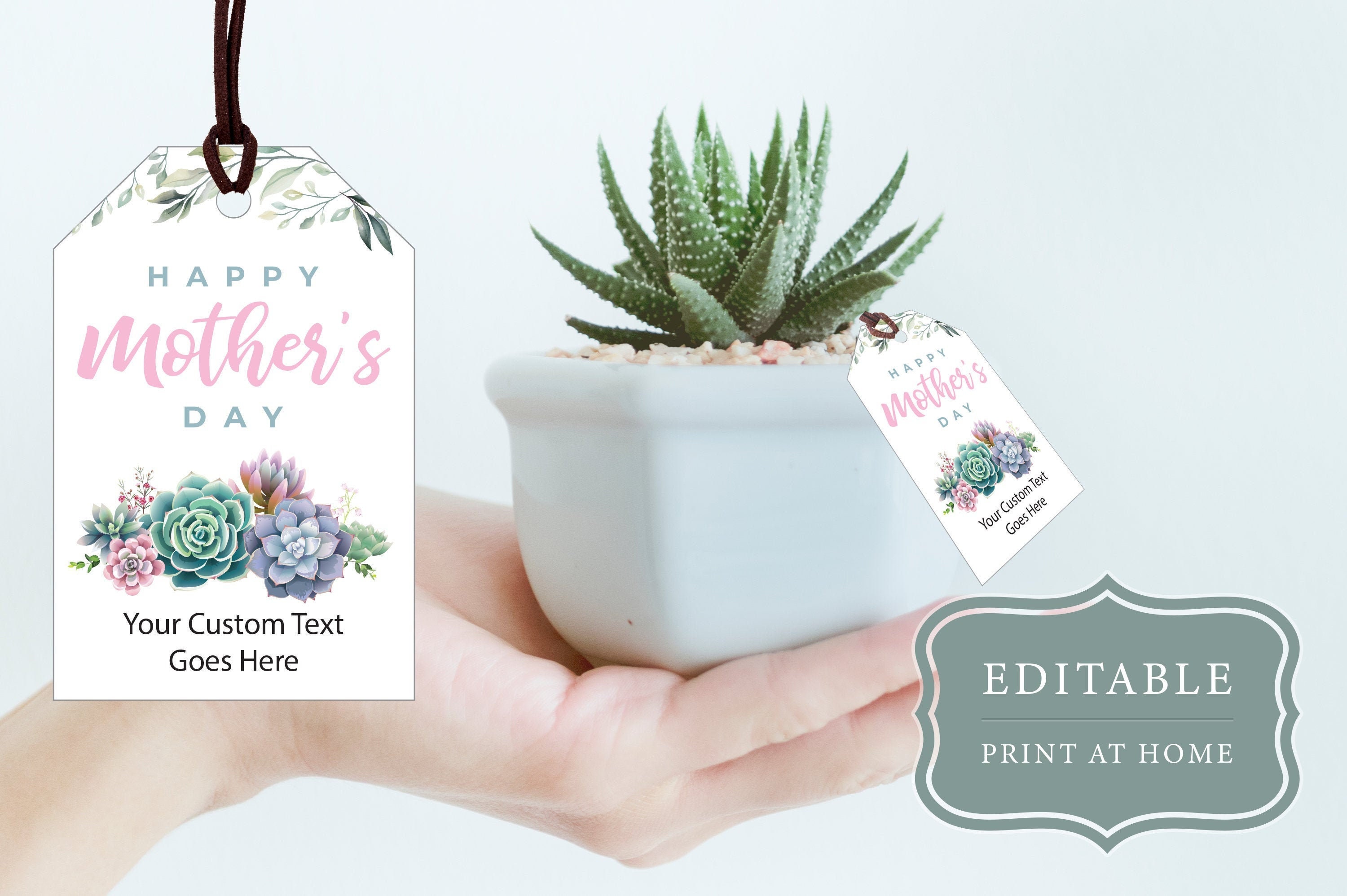 HAPPY MOTHER'S Day Printable Gift Tags, Succulent, Cactus, Editable ...