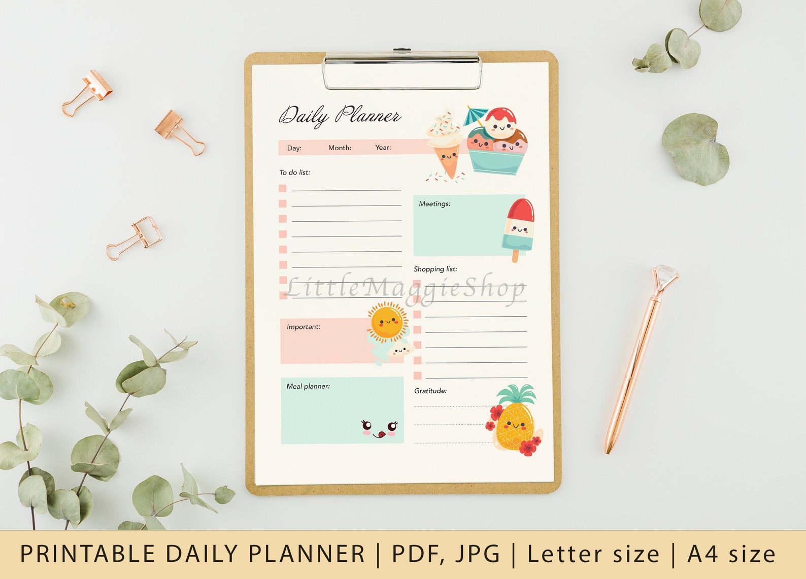 Printable Daily Planner Kawaii Cute Planner Printable to Do List Daily ...