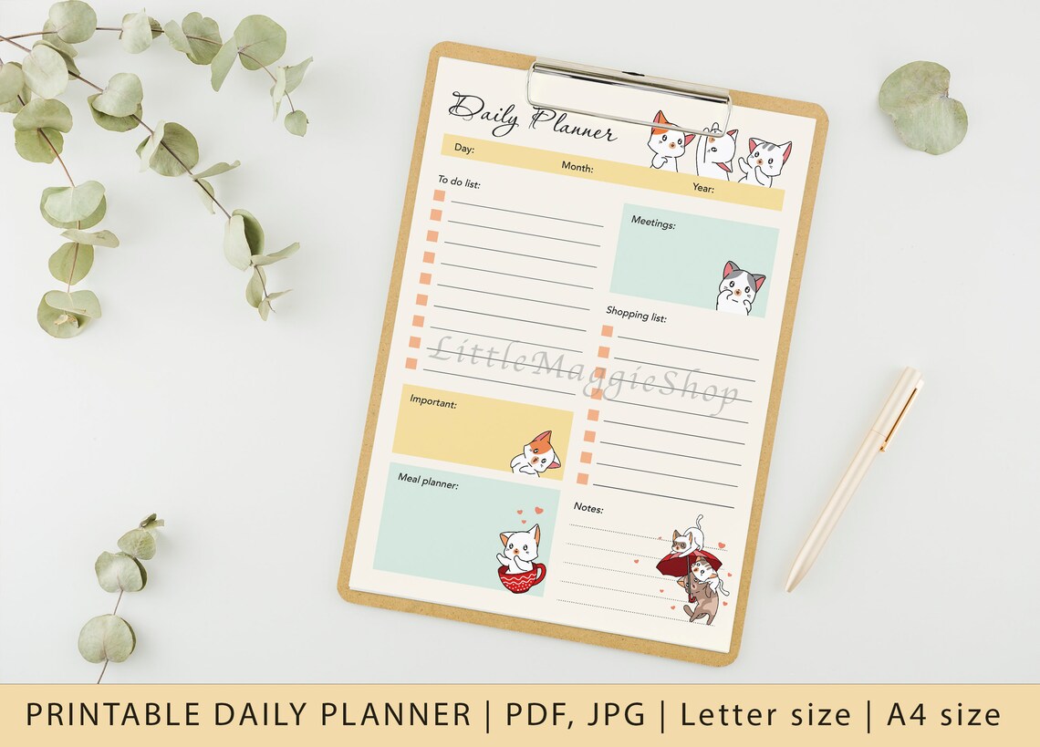 Printable Daily Planner Kittens Kawaii Cats Daily - Etsy