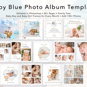Baby Blue Photo Album Template: First Year (12x12" PSD File) - Etsy