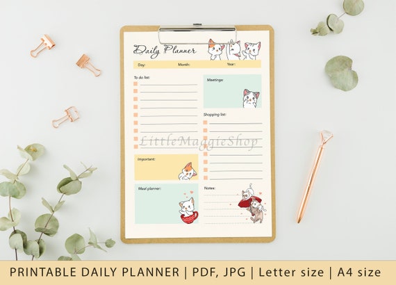 Printable Daily Planner Kittens Kawaii Cats Daily - Etsy