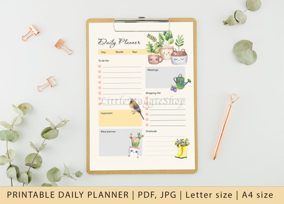 Printable Daily Planner Gardening Flowers Meal Planner | Etsy