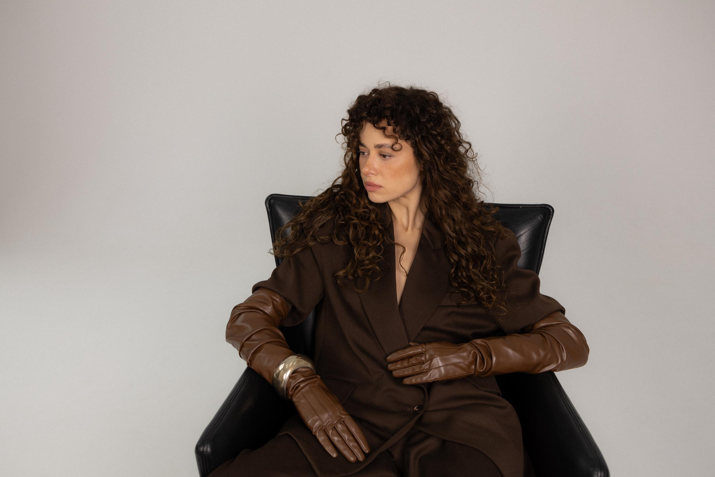 Extra Long Walnut Faux Leather Gloves Gathered to Elbow Featuring Three ...