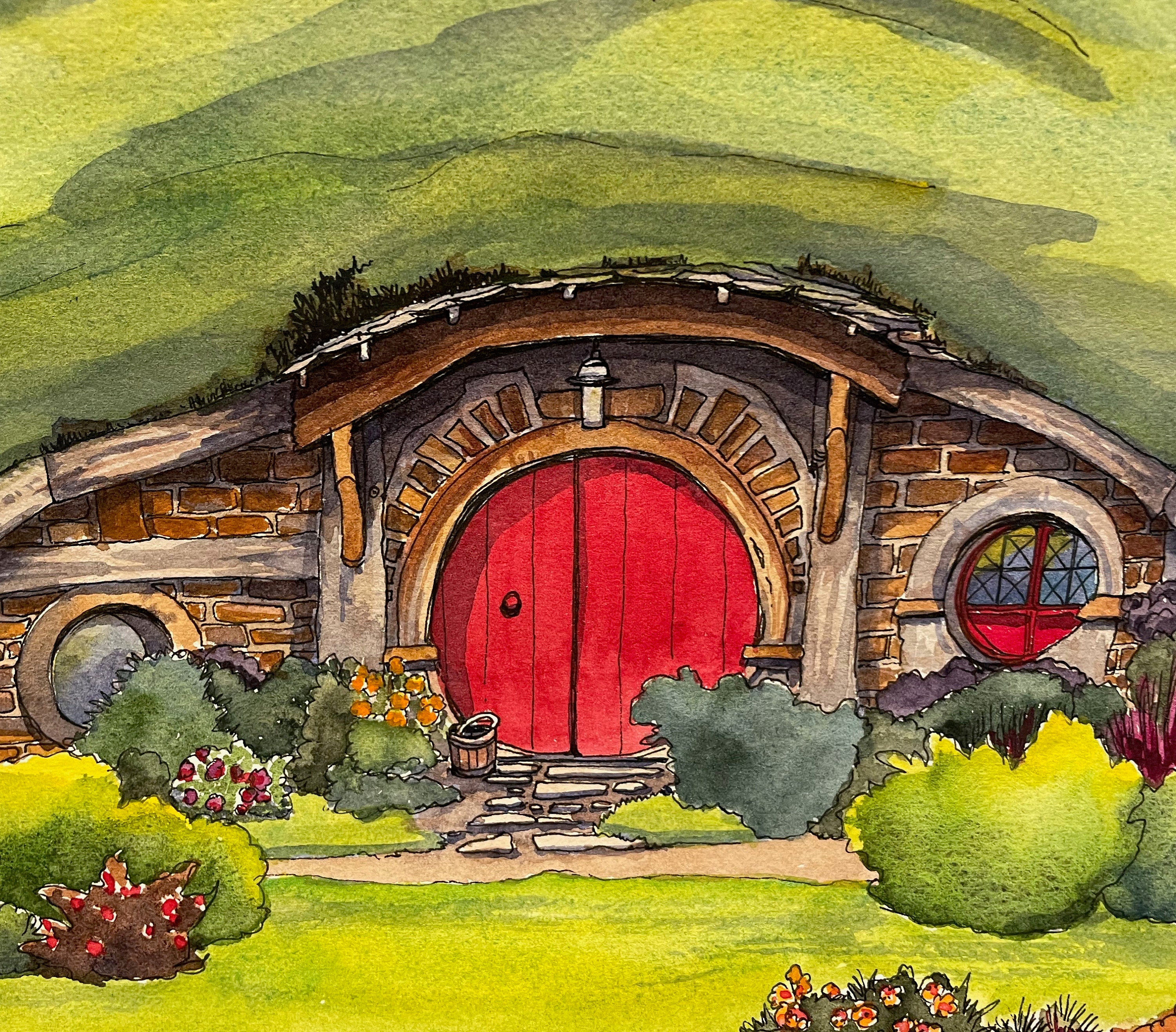 Brandybuck Hobbit Home Pen and Watercolour Illustration - Etsy